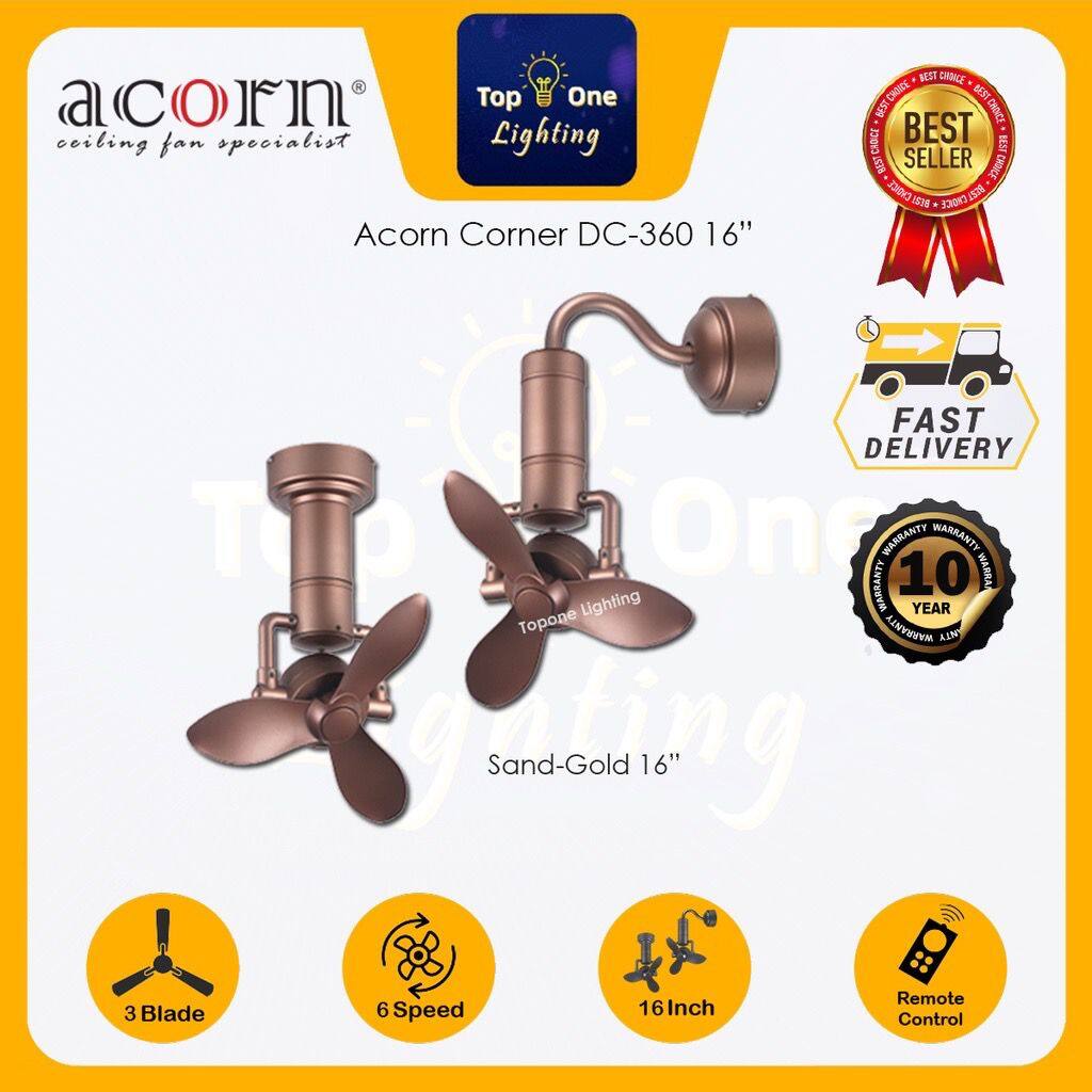 Acorn Corner DC-360 16" Eco Ceiling Fan DC Motor 3 Blades with 6 Speeds ...