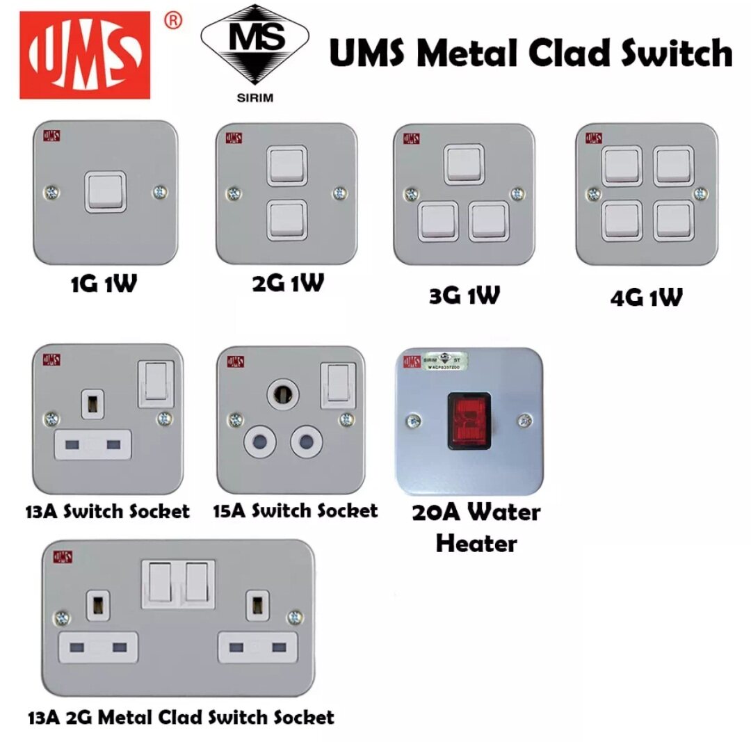 UMS Metal Clad 1G 2G 3G 4G 1G 13A 15A 20A DP Metalclad Switch with ...