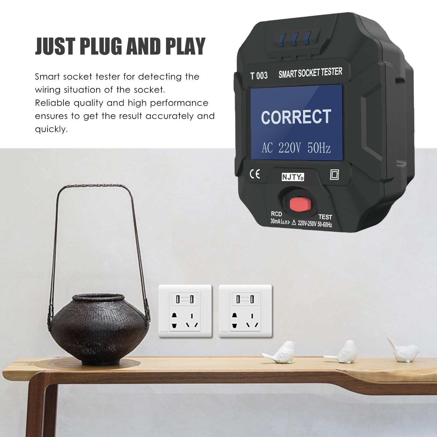 NJTY 220~250V EU Plug Socket Outlet Tester Smart Socket Tester Digital ...