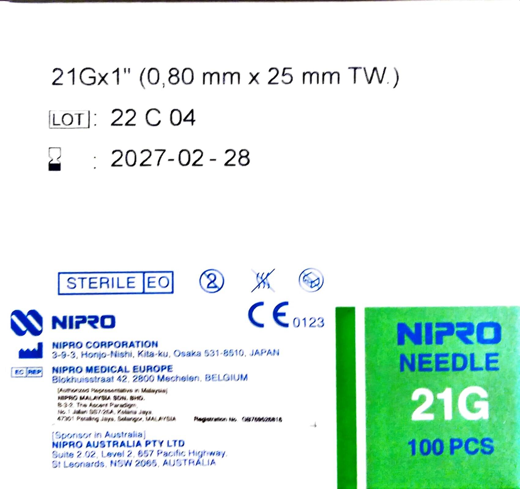 NIPRO NEEDLE 21G X 1 INCH (100pcs / box) EXPIRY 2027 | Lazada