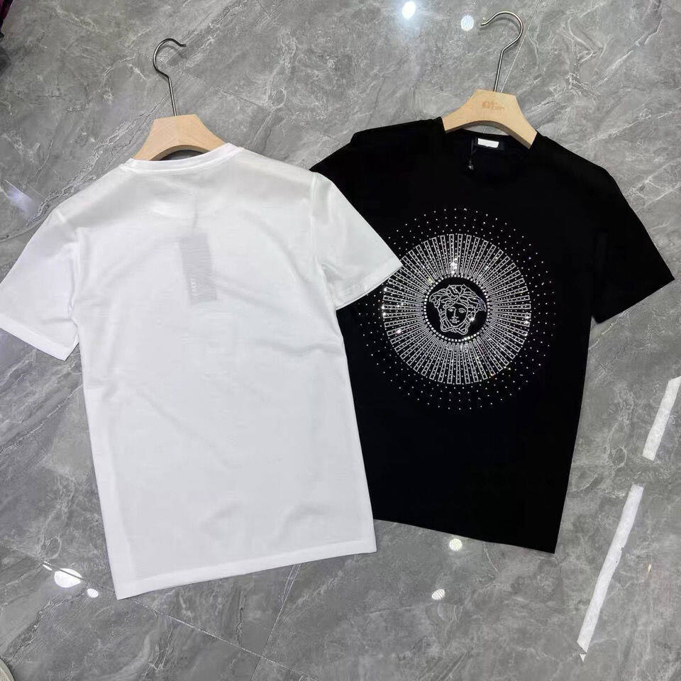 ยุโรปสถานี Versace ผู้ชาย Vasachi รอบคอเสื้อยืด Medusa Hot ปักเพชรการ ...