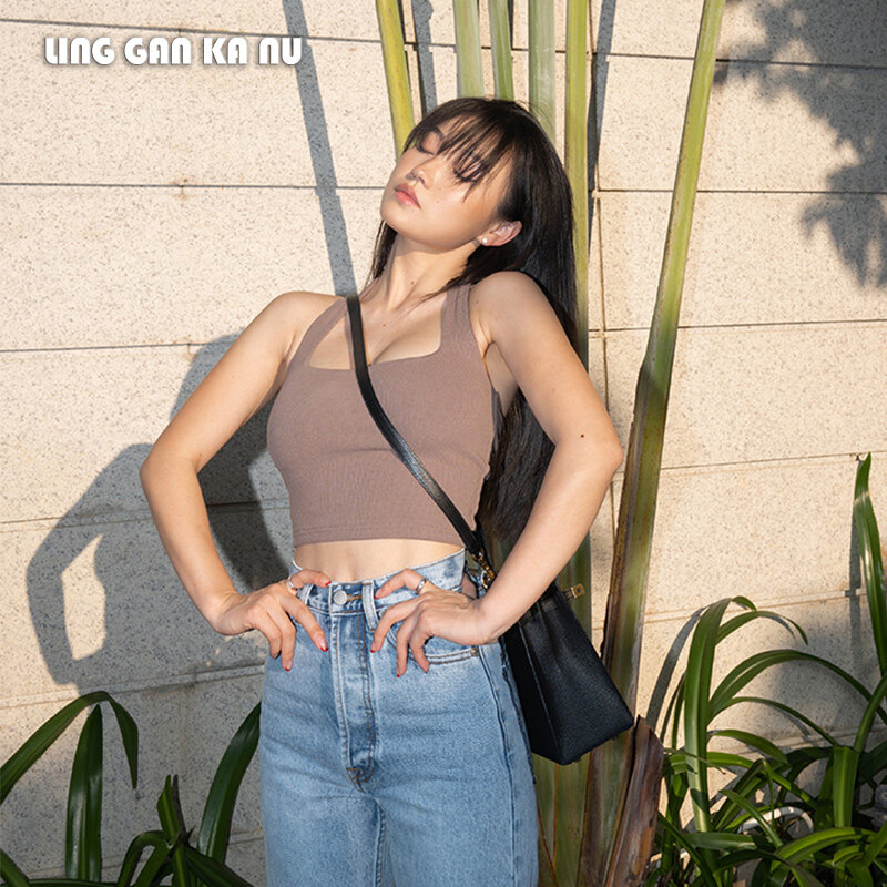 LING GAN KA NU เสื้อครอปไอจี 2022 ฤดูร้อนใหม่ยุโรปและอเมริกาเอวสูงบาง ...