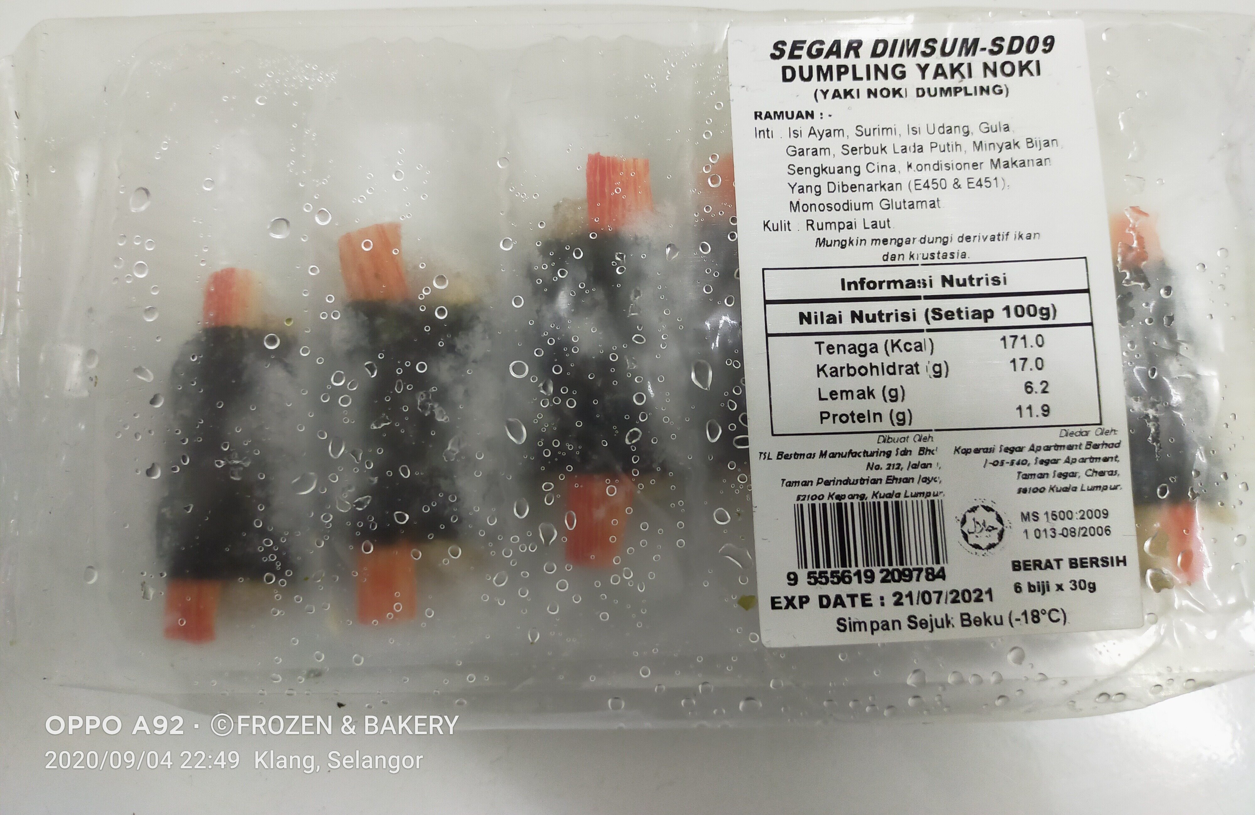 Dumpling Frozen SD09-YAKI NOKI (6pcs) minimum order RM50 dan keatas ...