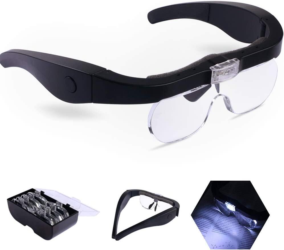 Head Magnifier Glasses with 2 LED Lights USB Charging Magnifying ...