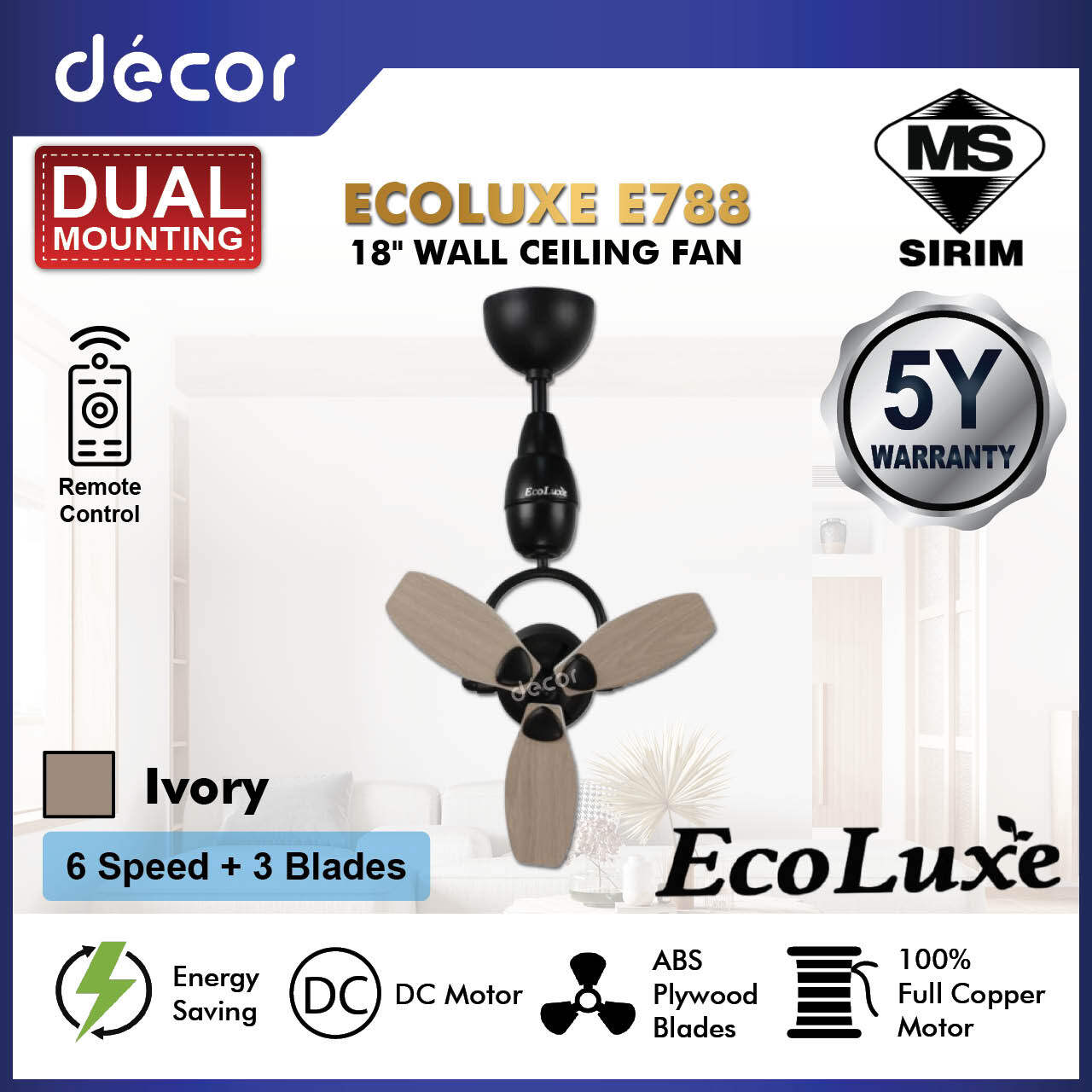 Deka Ceiling Wall Mount Fan M3 | Shelly Lighting