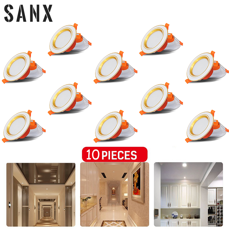 SANX 10 PCS 220V LED Downlight 3 Colors Pin Light LED Ceiling Light ...