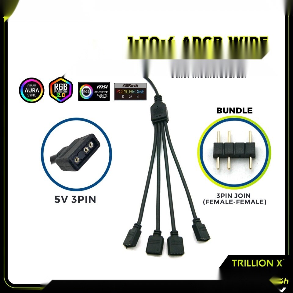 TrillionX ARGB AURA Sync Line Controller 3pin 5V Header 1 to 4 ARGB ...