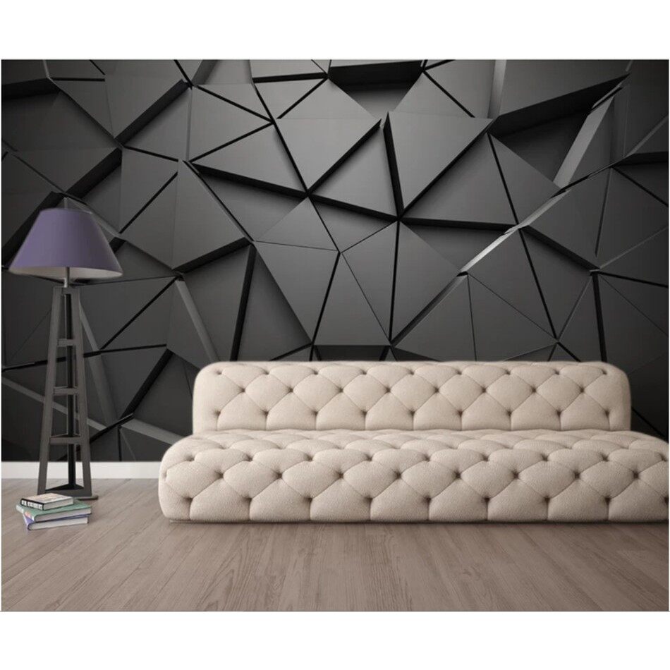 Custom Modern Geometric Black gray triangle 3d wallpaper mural,living ...