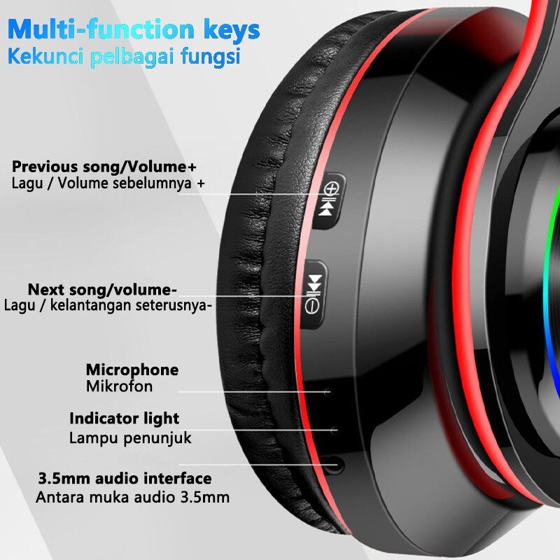 หูฟังบลูทูธแบบครอบหูเรืองแสงไร้สาย B39,หูฟังเพลงสเตอริโอเบส LED บลูทูธ5 ...