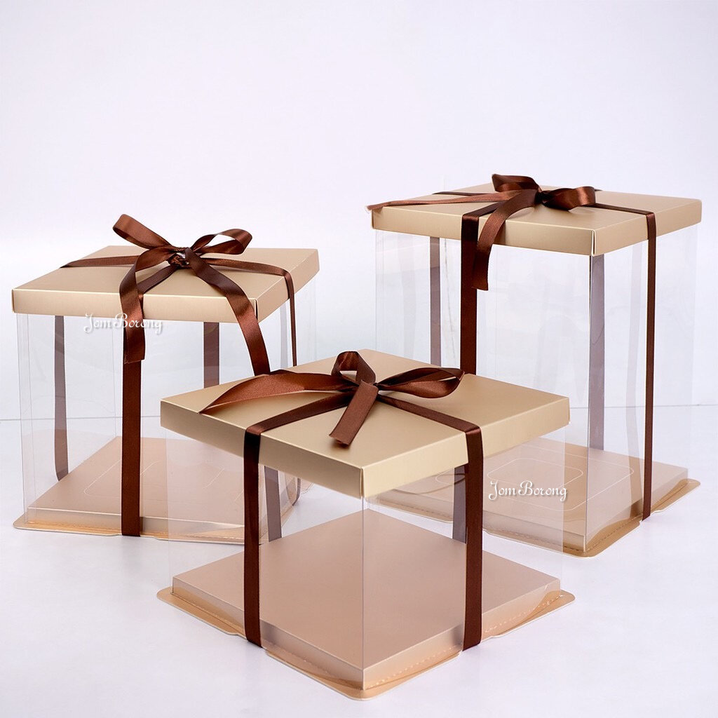 TRANSPARENT CAKE BOX 8/10/12inch 1-5 tier Extra Thick Kotak Hantaran ...