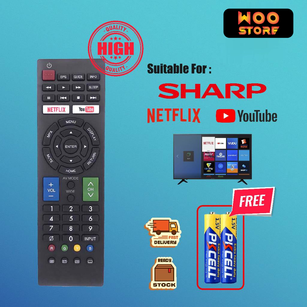 【Free Battery】SHARP LED TV REMOTE CONTROL - SUPPORT YOUTUBE & NETFLIX ...