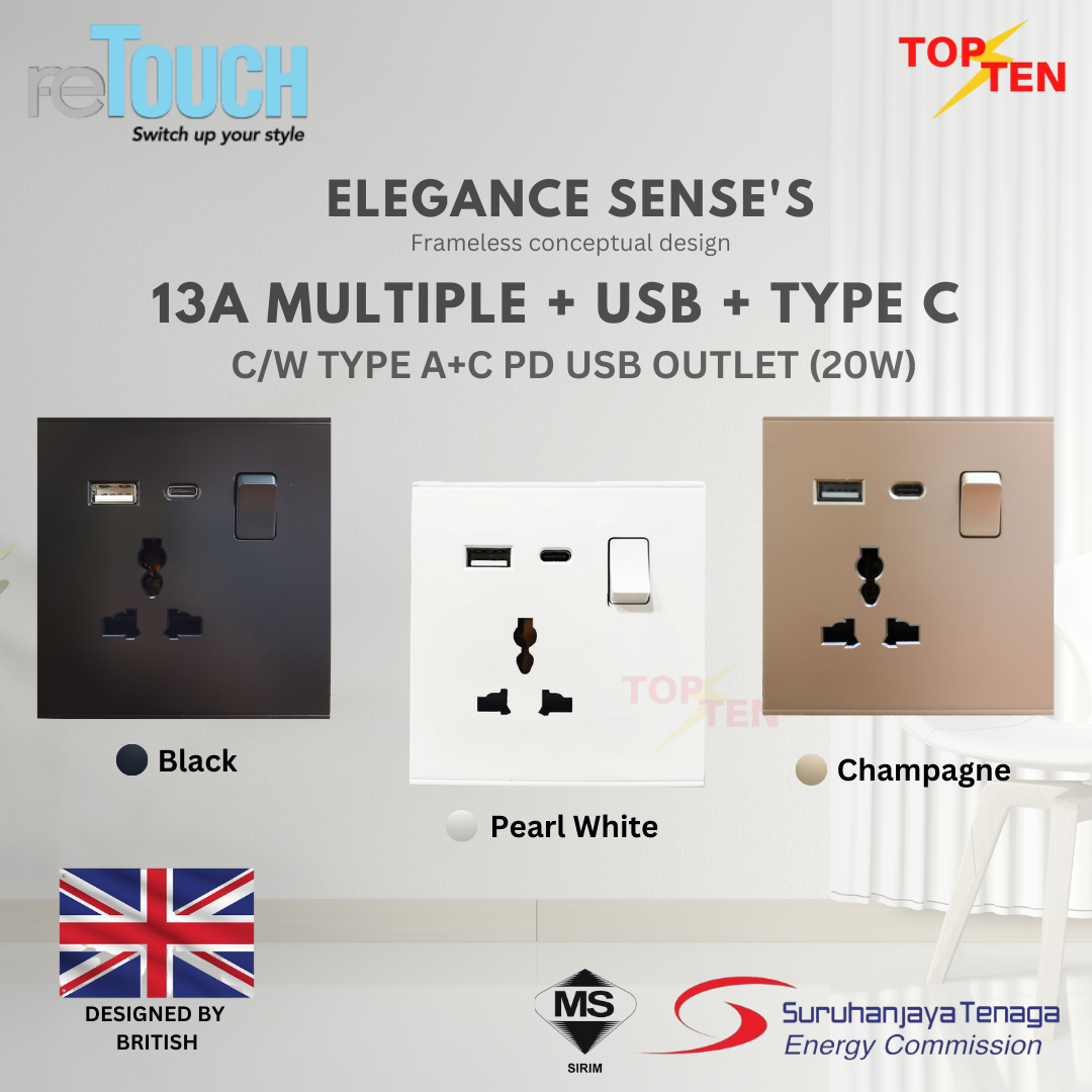 reTouch Elegance Sense Wall Switch Socket Outlet Plug 13A 20A Aircond ...