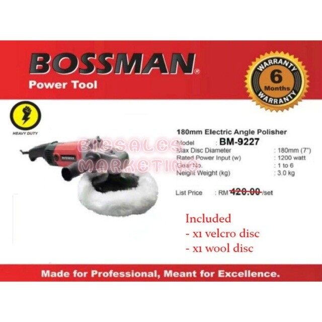 BOSSMAN 180MM Electric Angle Polisher BM-9227 (F.O.C solid 99 polish ...