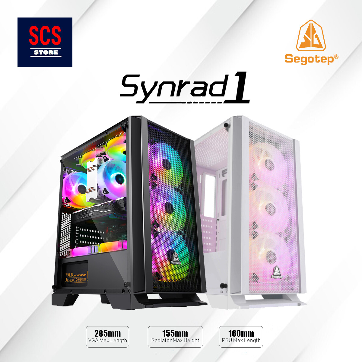 SEGOTEP Gaming ATX Case Synrad 1 Black / White With Remote ARGB Fan | Lazada