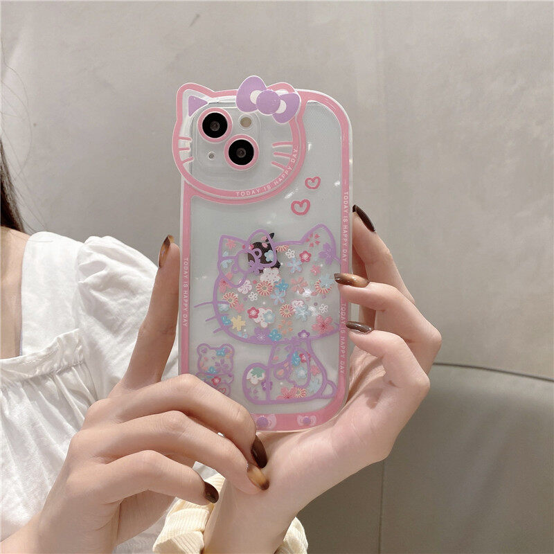Sescase สีชมพูดอกไม้ขนาดเล็ก H Ello K Itty หัวกรณีโทรศัพท์สำหรับ iPhone ...