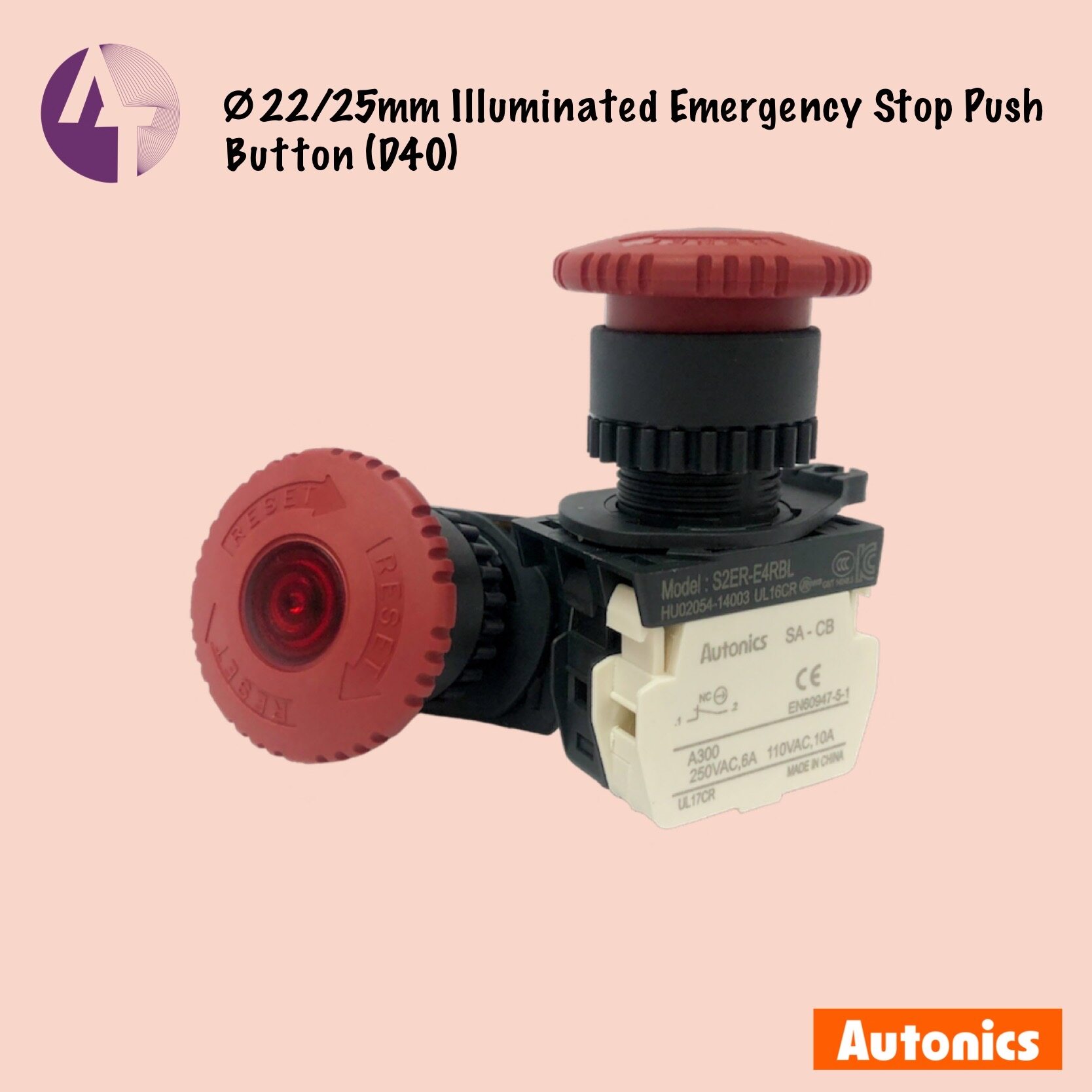 Autonics Ø22/25mm Illuminated Emergency Stop Push Button, S2ER-E4RBLM | Lazada