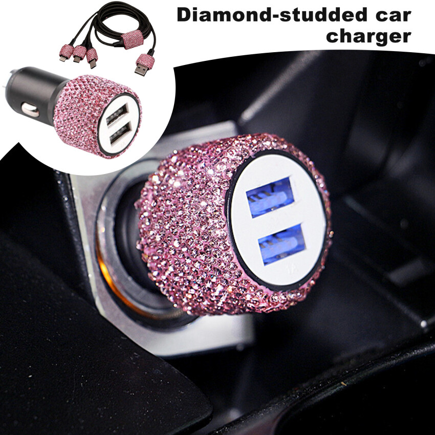 brsente Bling USB ที่ชาร์จแบตในรถ5V 2.1A,อะแดปเตอร์ชาร์จเร็วสองพอร์ต ...