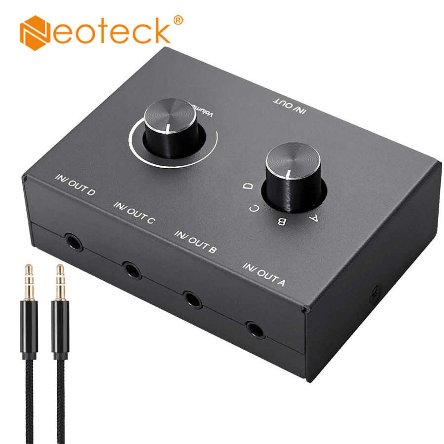 Neoteck 4 Port 3.5mm Stereo Audio Switcher 4 Way 3.5mm Audio Switcher 4 ...