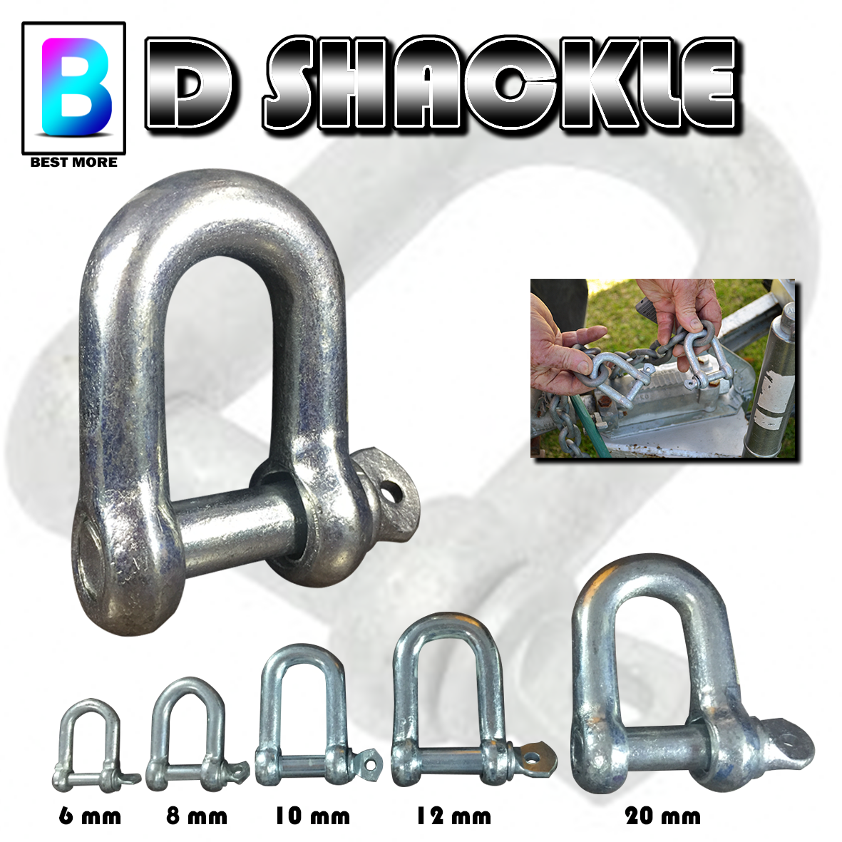 Galvanized M/Steel D Shackle (6,8,10,12,20 mm) | Lazada