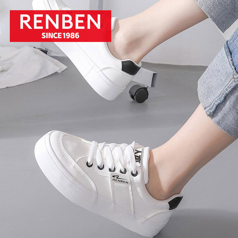 RENBEN รองเท้าสีขาวขนาดเล็กของผู้หญิง2022ใหม่สไตล์ฮ่องกงหนังสบายๆกีฬารองเท้าผ้าใบหนา Soled ที่ ...