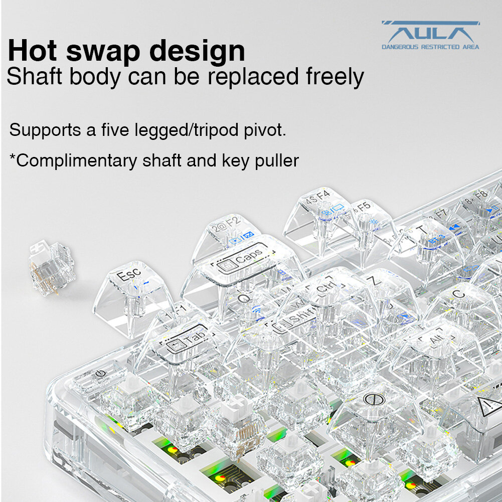 AULA F68บลูทูธไร้สาย3โหมดคีย์บอร์ดแบบกลไก Hotswap RGB 68 Keycap ปรับ ...
