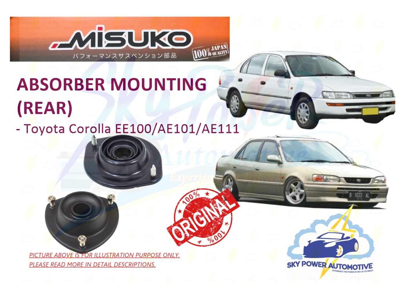 TOYOTA EE100 AE101 AE111 REAR ABSORBER MOUNTING MISUKO (1PCS) | Lazada