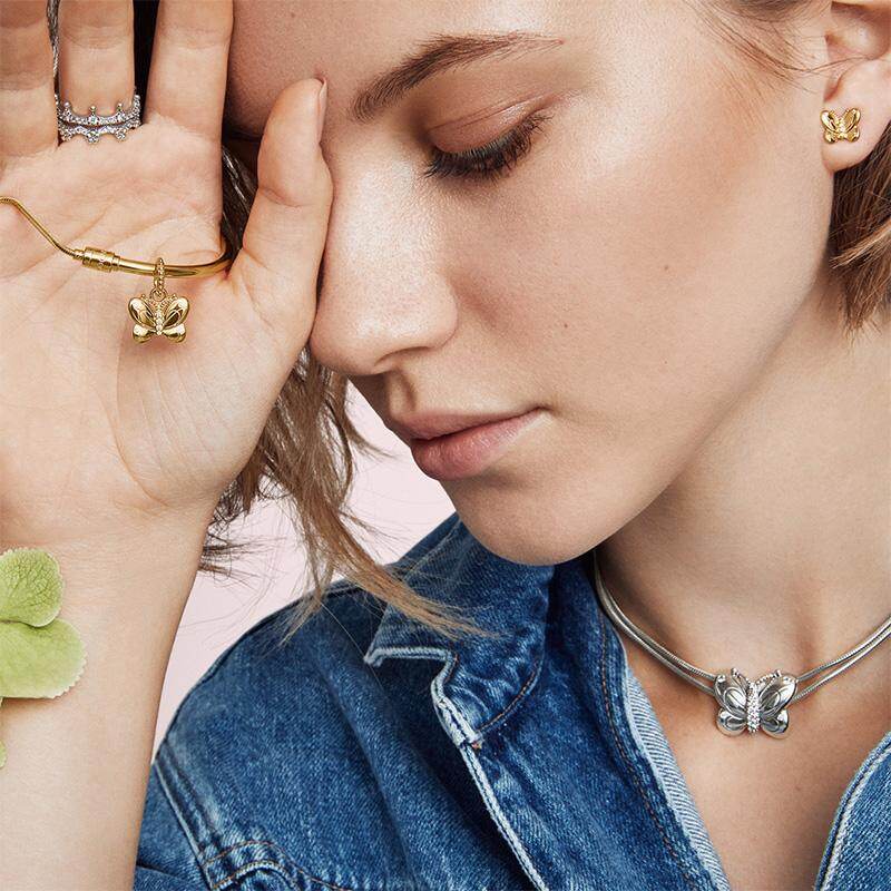 Pandoraˉ string ornaments beads silver butterfly flying 925 silver ...