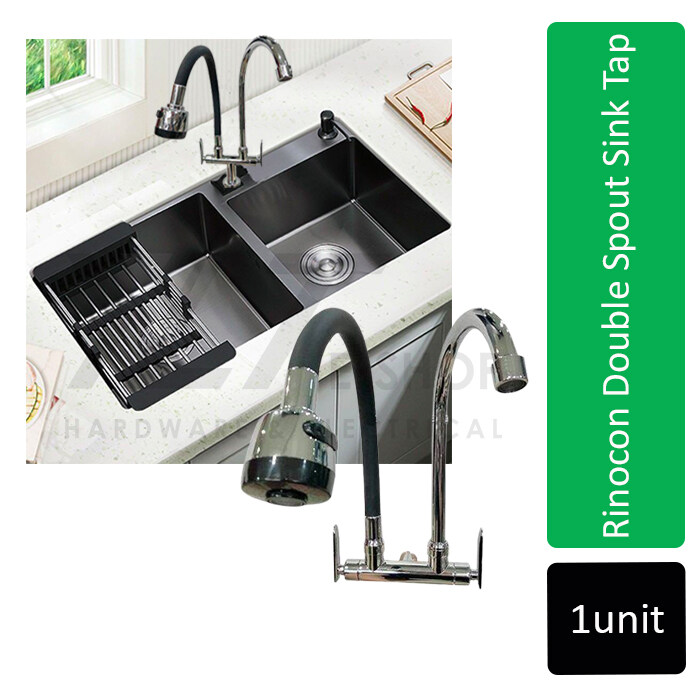 Rinocon Double Spout Wall/Pillar Sink Tap Kitchen Sink Tap Flexible and ...