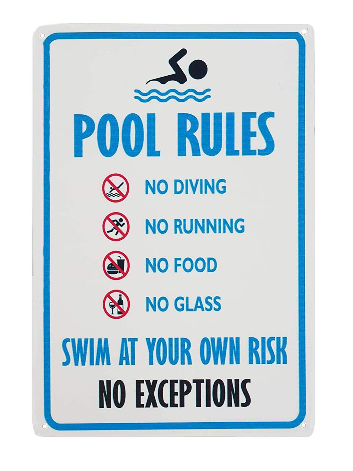 Safety Warning Signs No Diving No Running No Food No Glass Swim at Your ...