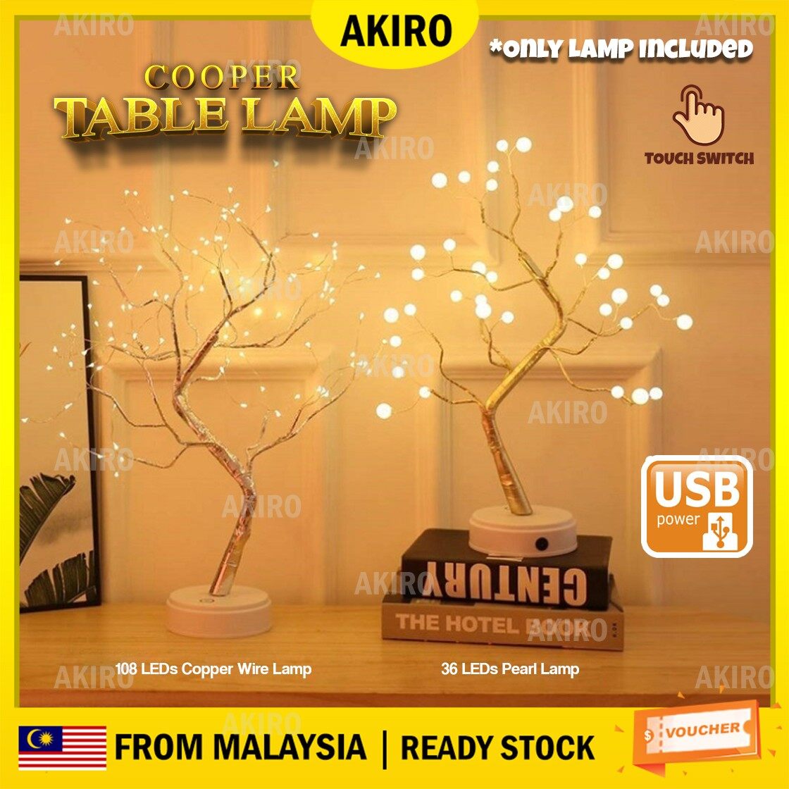 Akiro Home Malaysia 108 Led Creative Desk Firefly Bonsai Tree Pearl