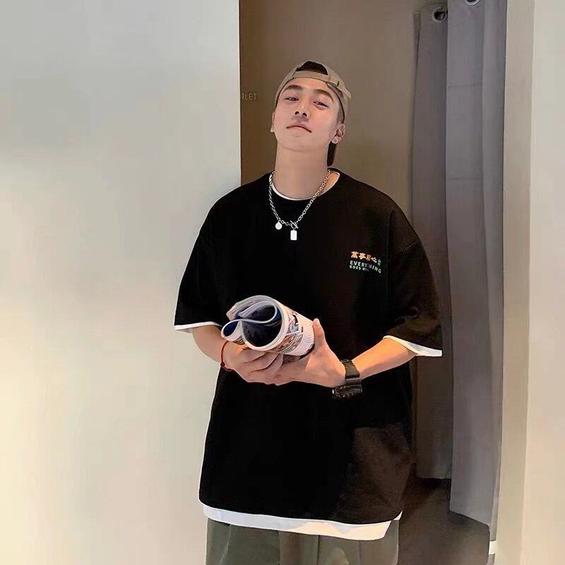 (S-8XL) Tide แบรนด์เสื้อยืดแขนสั้นผู้ชายฤดูร้อน Ins หลวมเสื้อยืดครึ่งแขนสไตล์ฮ่องกงขนาดใหญ่ ...