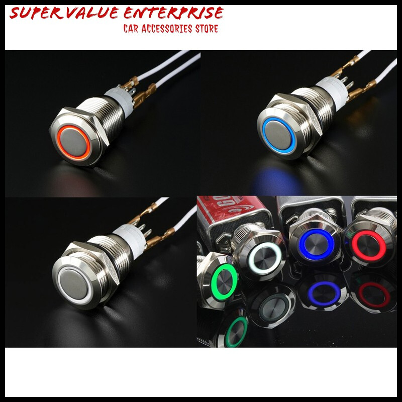 16mm 12v 5 Pin Led Push Button Switch With Socket Suis Tekan Butang Red