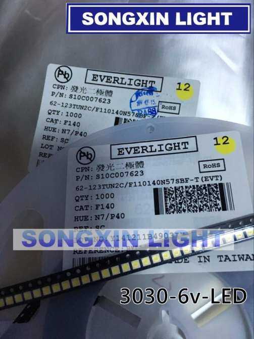 100Pcs EVERLIGHT โคมไฟแอลอีดี LED Backlight 3030 6V 1-2W Cool สีขาว125 ...