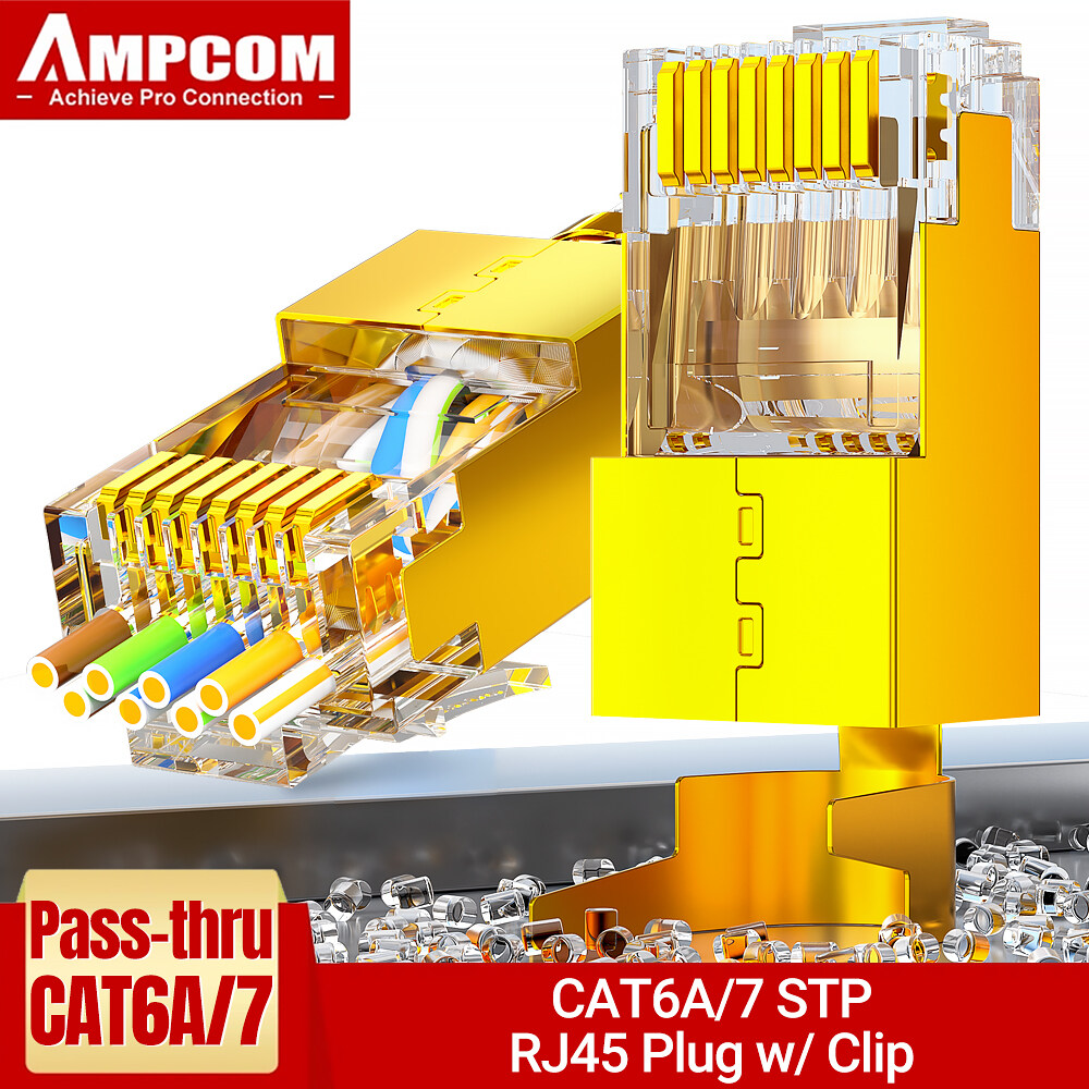 Ampcom Cat7 Rj45 Connector Enhanced Pass Through Design For Seamless Cat 6a And Cat 7 Network