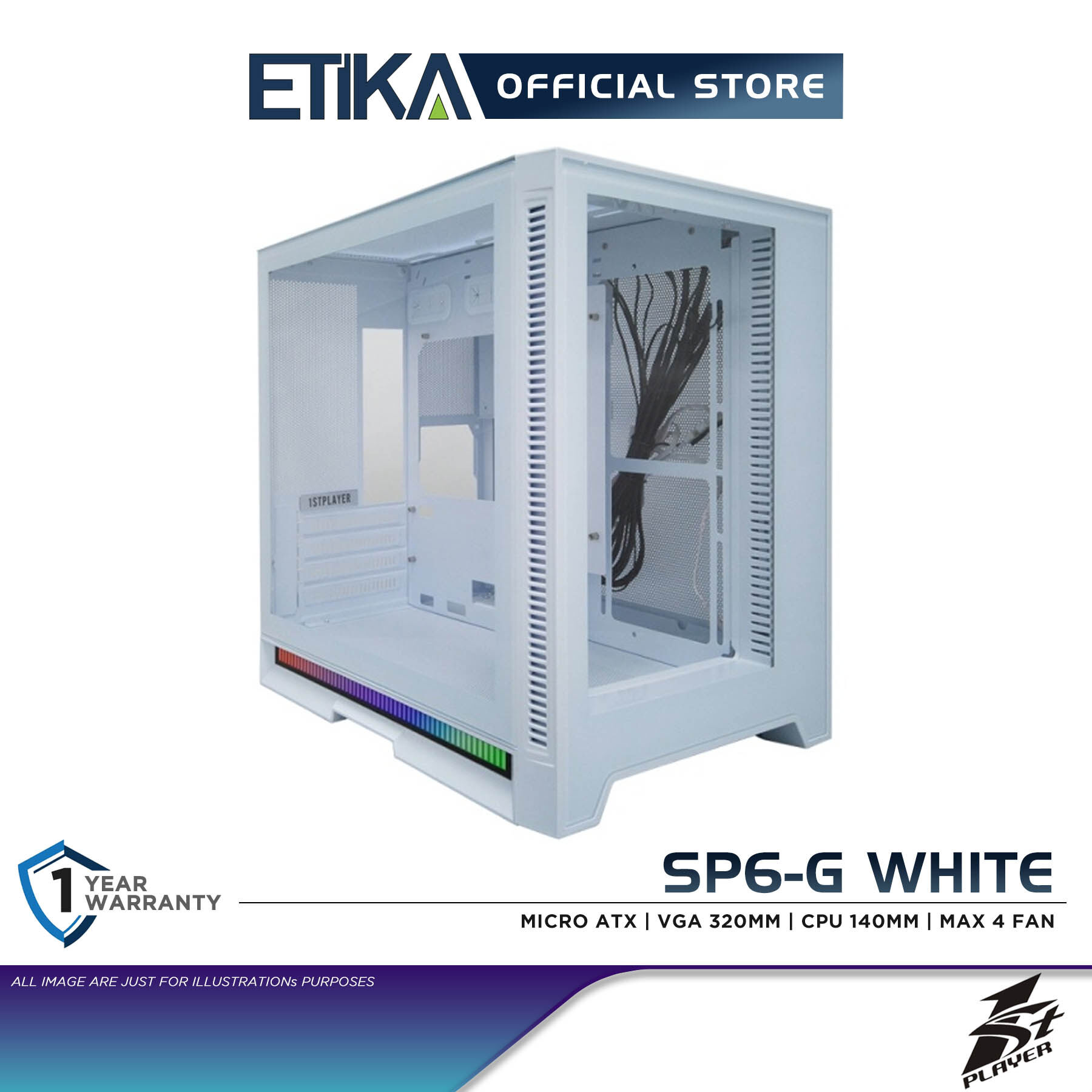 1st Player SP6-G White | Micro ATX Side Tempered Glass Gaming Casing ...