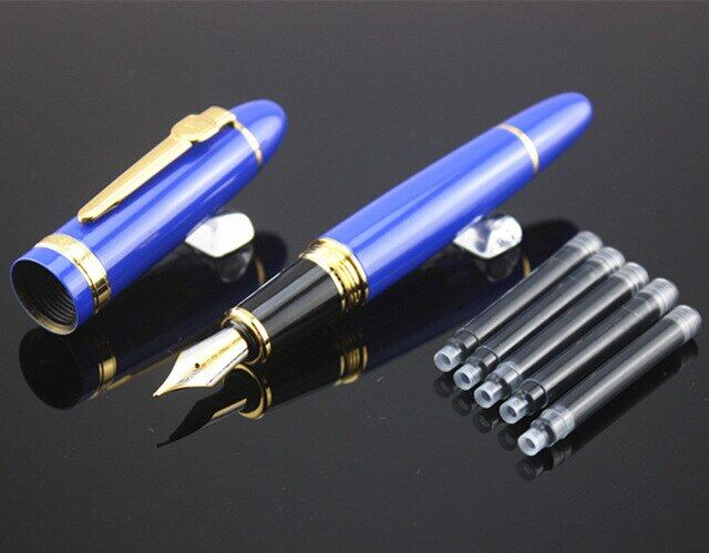 JINHAO 159 0.7 mm Nib Metal Fountain Pen Black Lacquer Gold Trim Big ...
