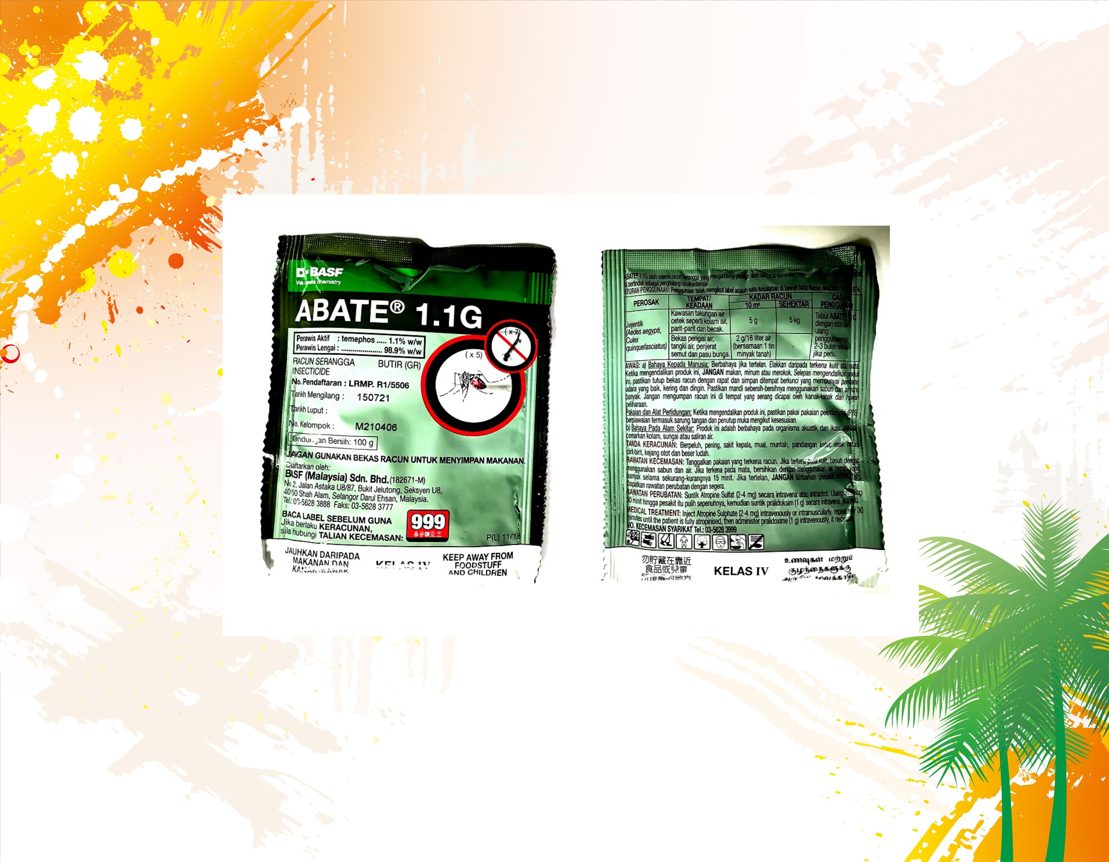 100g BASF Abate 1.1G Aedes Mosquito Larvae Killer / Pembunuh Larva Nyamuk Aedes | Lazada