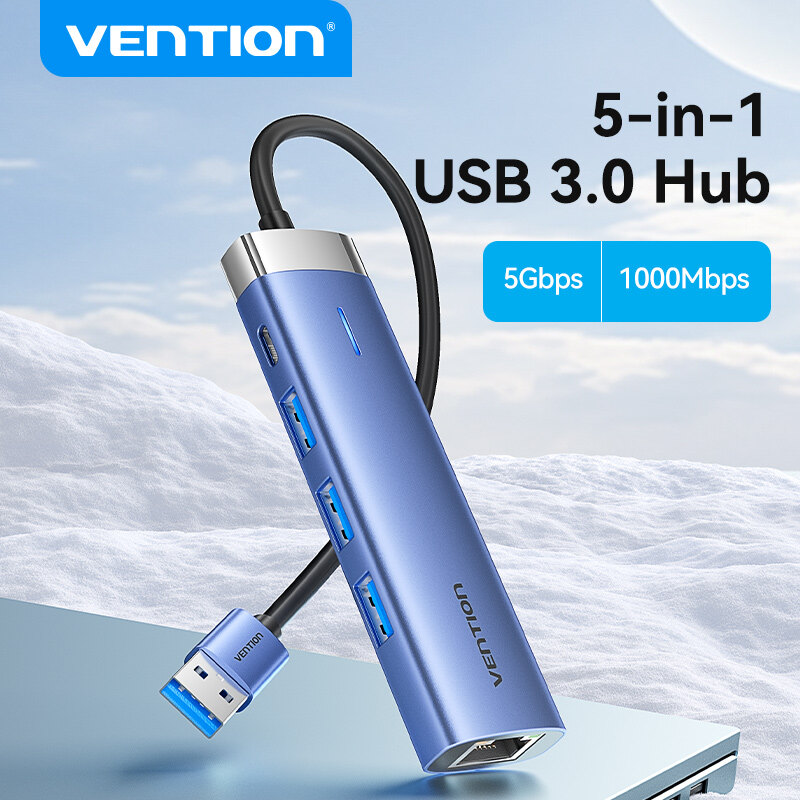 Vention 5 in 1 USB 3.0 HUB RJ45 Network Adapter 5Gbps 4 Port with PD ...