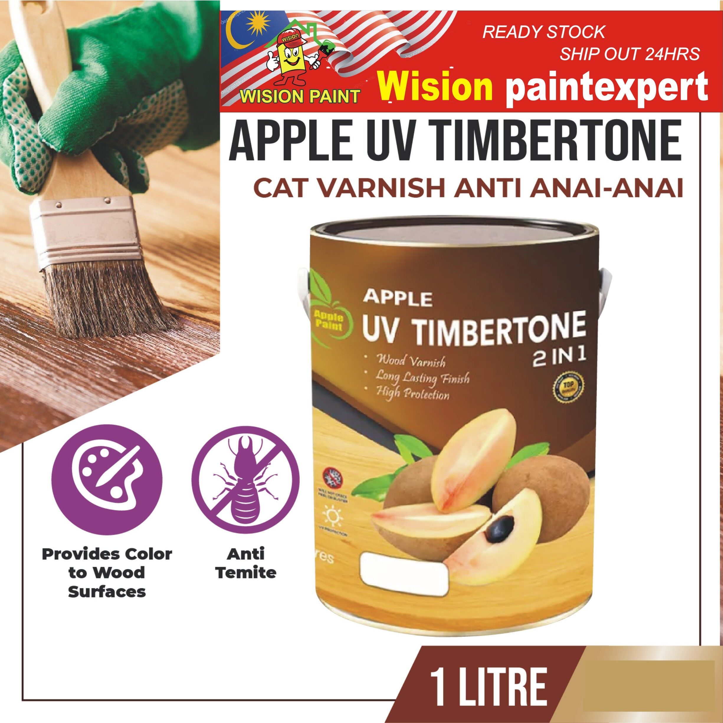 1L Apple UV Timbertone Wood Varnish Cat Kayu Varnish Weather resistant ...