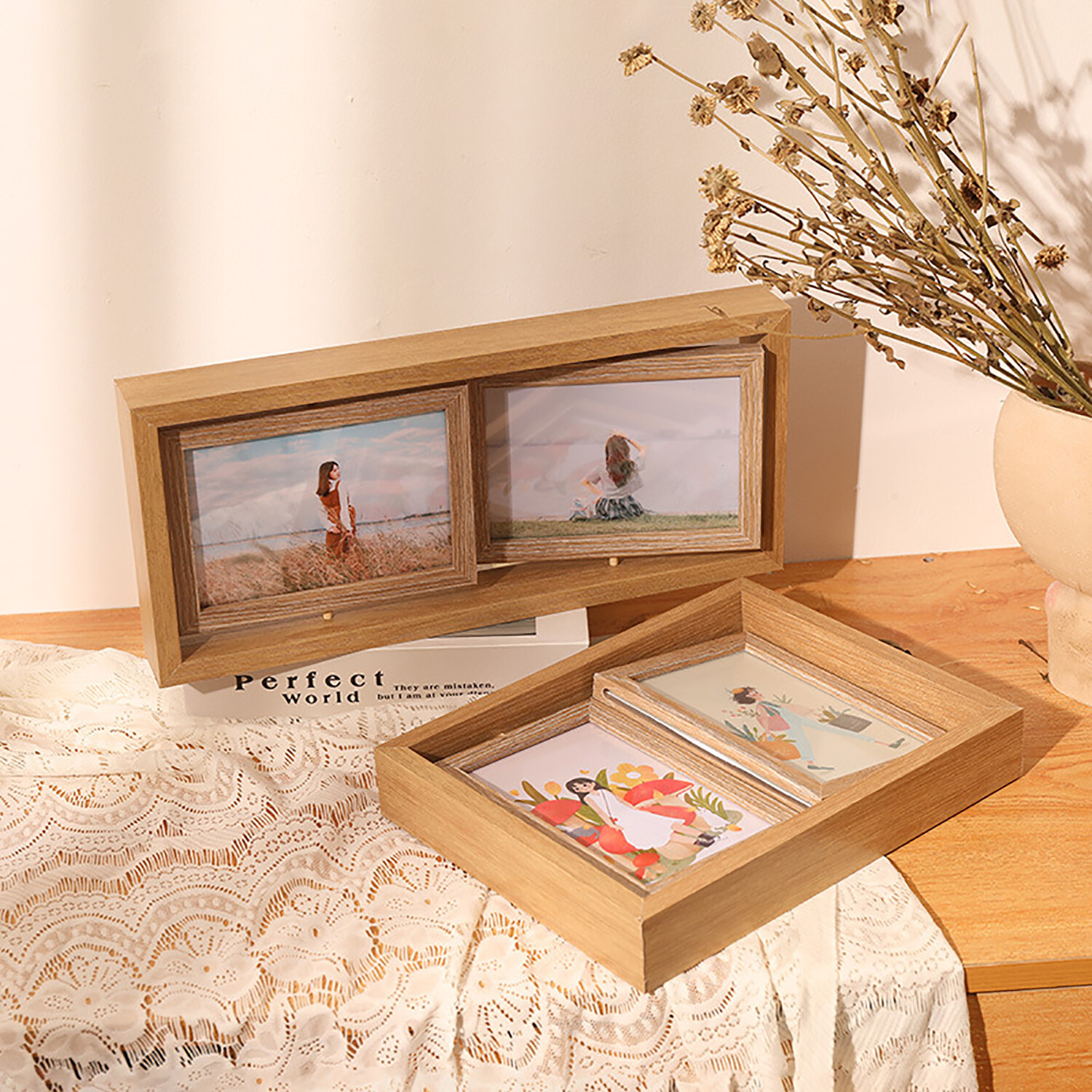 Rustic Wooden Picture Frames, Creative Photo Frames,Built-In two ...