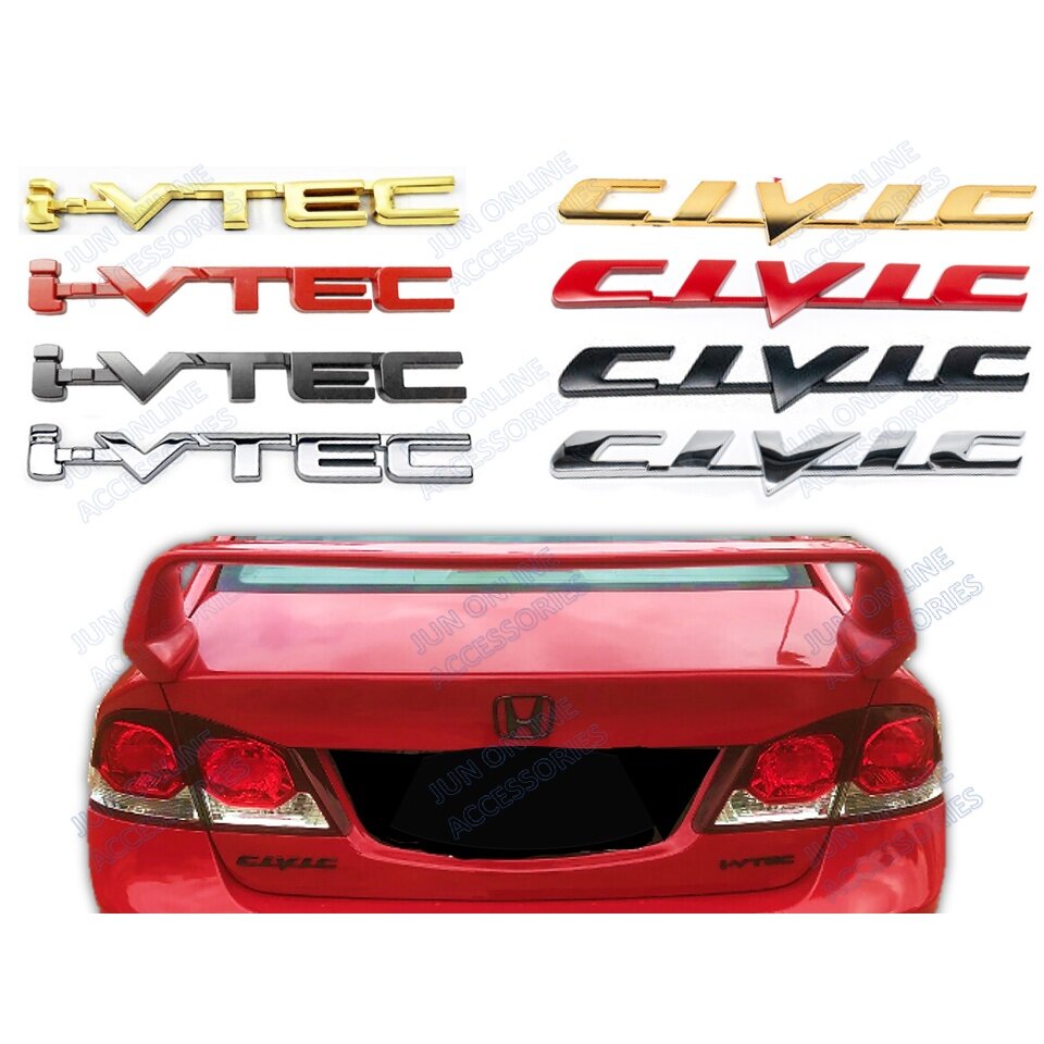 Honda Civic i-vtec logo emblem Gold Red Black Chrome Emblem | Lazada