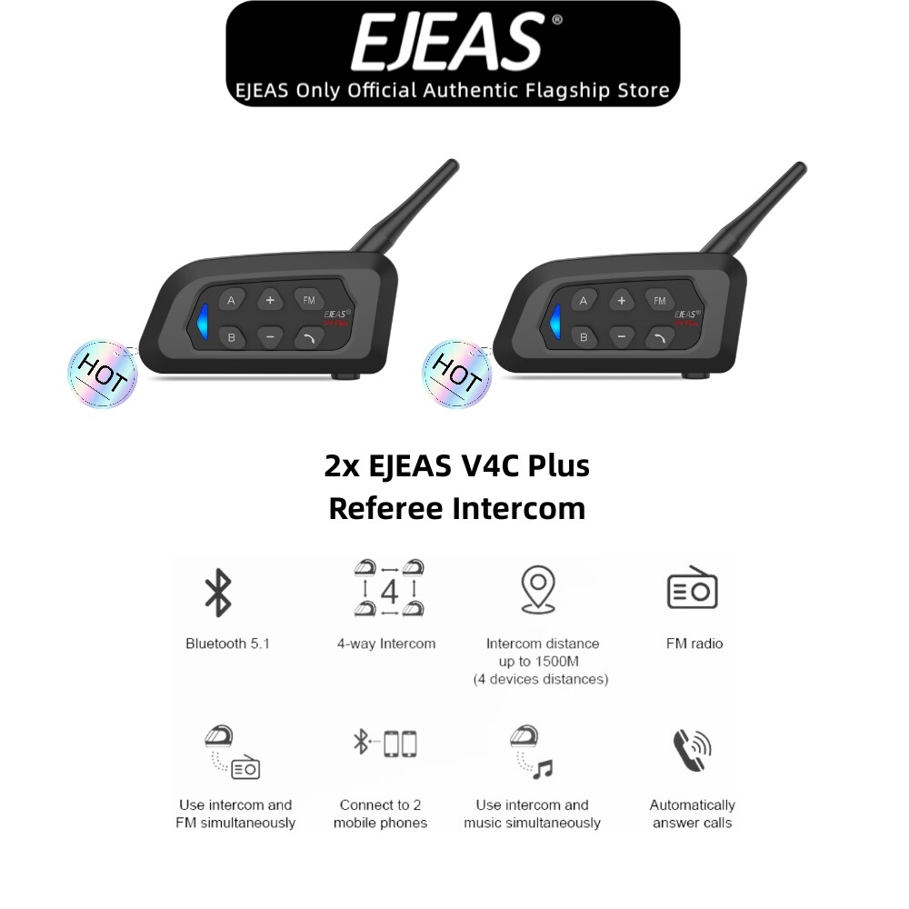 EJEAS V4C PLUS Referee Bluetooth Intercom Headset, Bluetooth 5.1, 4 ...