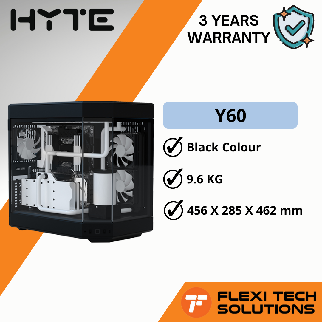 Flexi Tech HYTE Y60 Dual Chamber ATX PC Desktop Casing PCIE 4.0 Riser ...