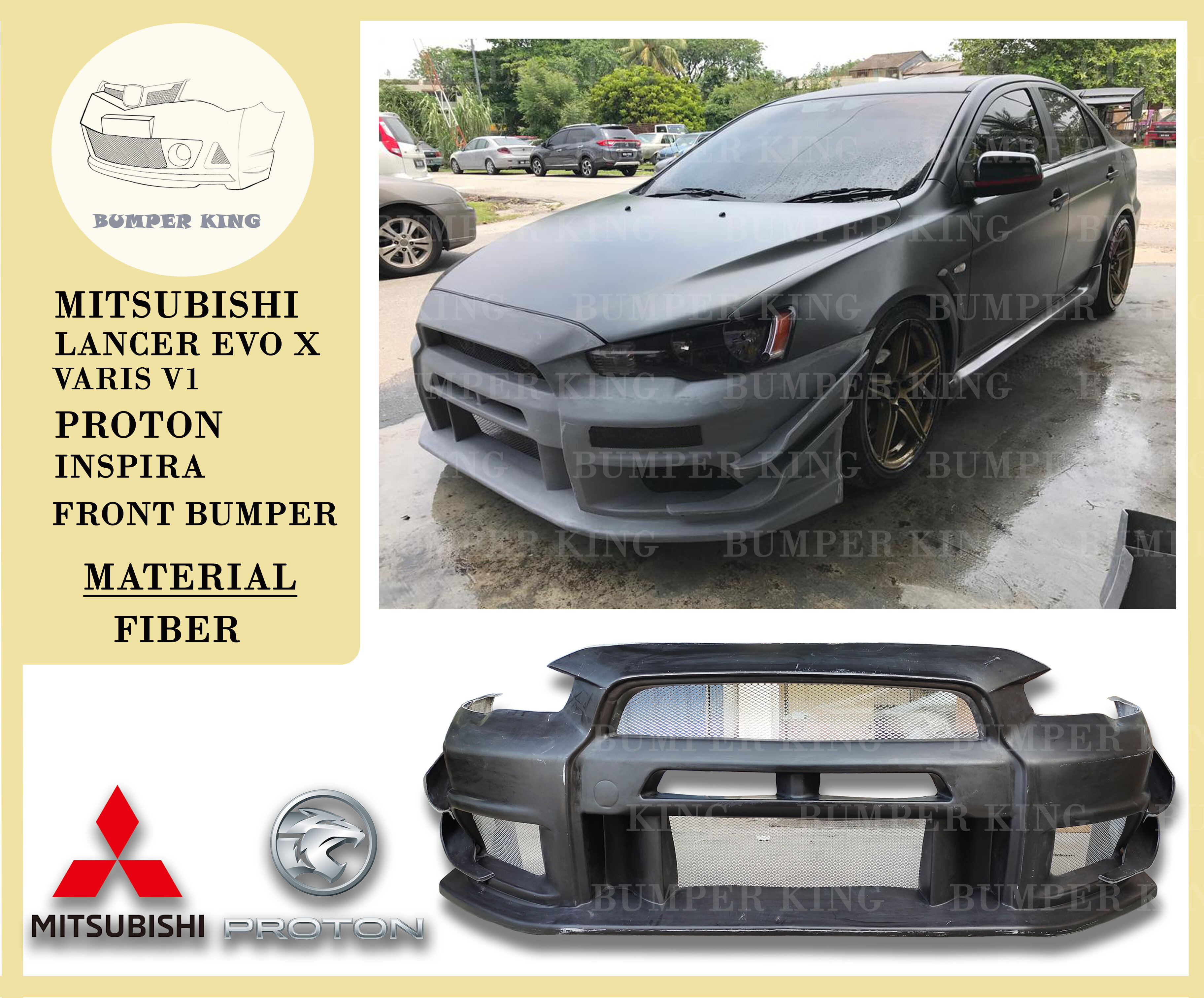 PROTON INSPIRA / MITSUBISHI LANCER EVO X VARIS V1 FRONT BUMPER WITH ...