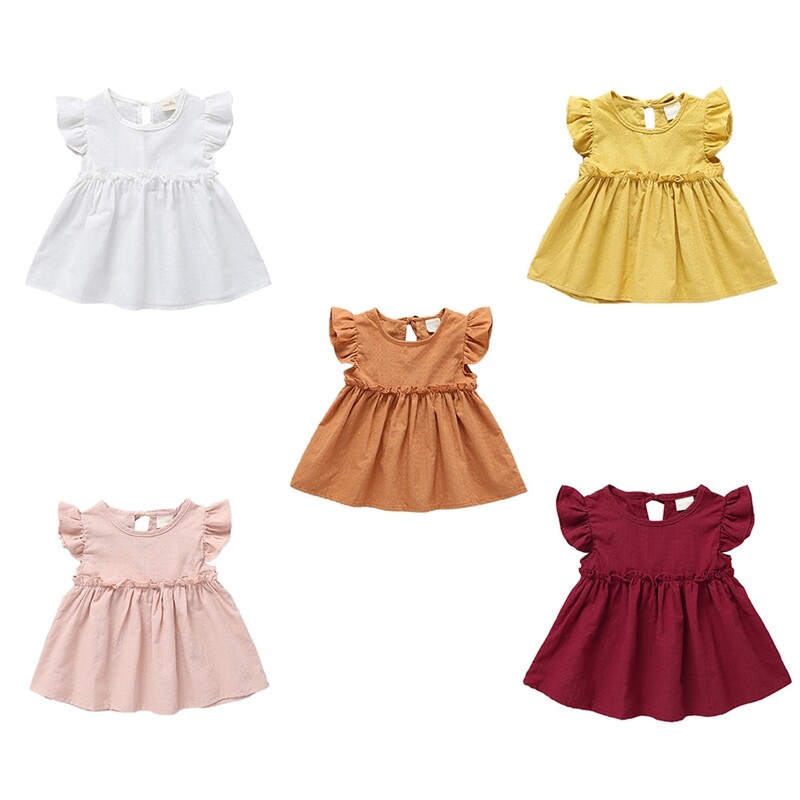 Bbabyme Summer Baby Girl Princess Dress Toddler Solid Print Sleeveless ...