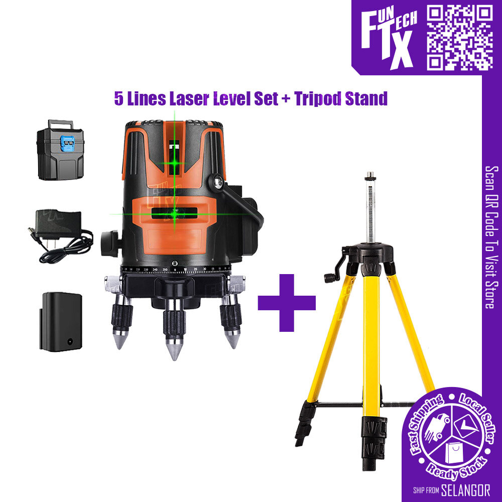 FunTechX 5 Lines Adjustable Laser Level 360° Rotary Indoor Outdoor Self ...