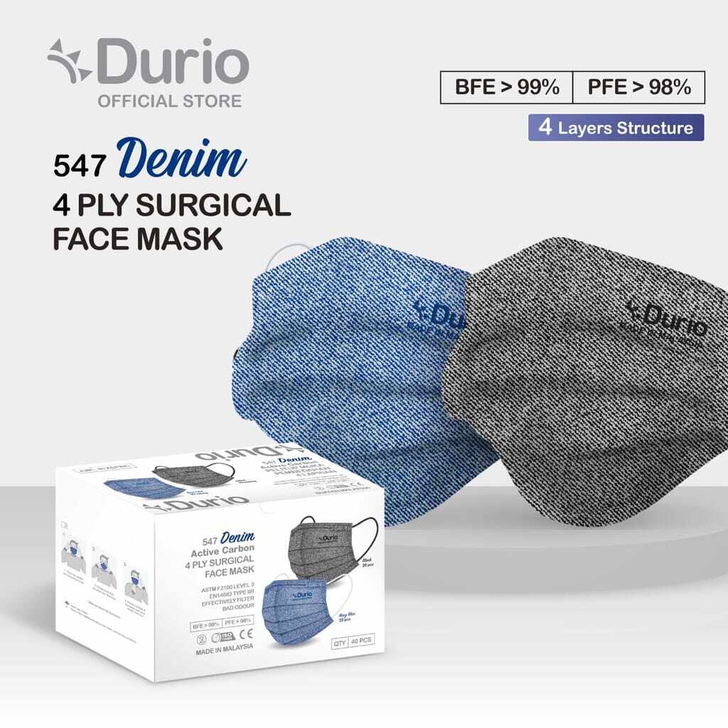 Durio 547 Denim Active Carbon 4 Ply Surgical Face Mask - 40pcs | Lazada