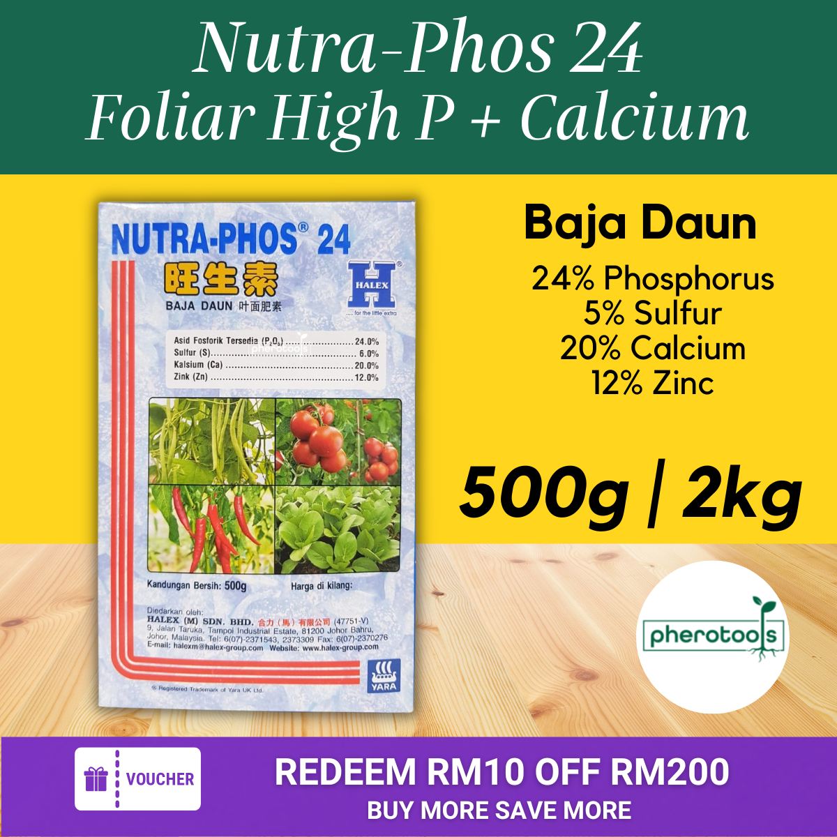 Pherotools HALEX NUTRA-PHOS 24 500g/2KG (Baja Daun) Foliar Fertilizer Sesuai untuk salad, bayam ...