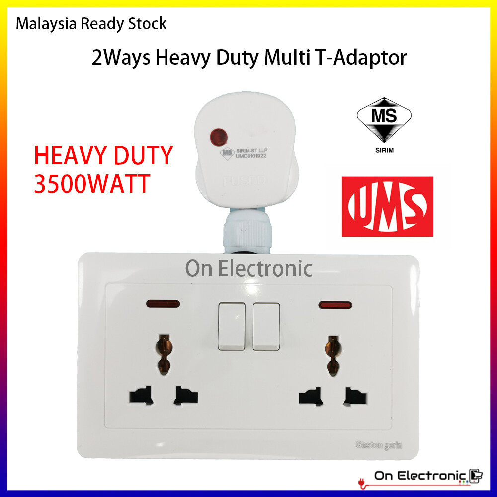UMS Plug Top Heavy Duty 3500 Watt Multi 2 Ways 2 Gang Switch Socket T ...