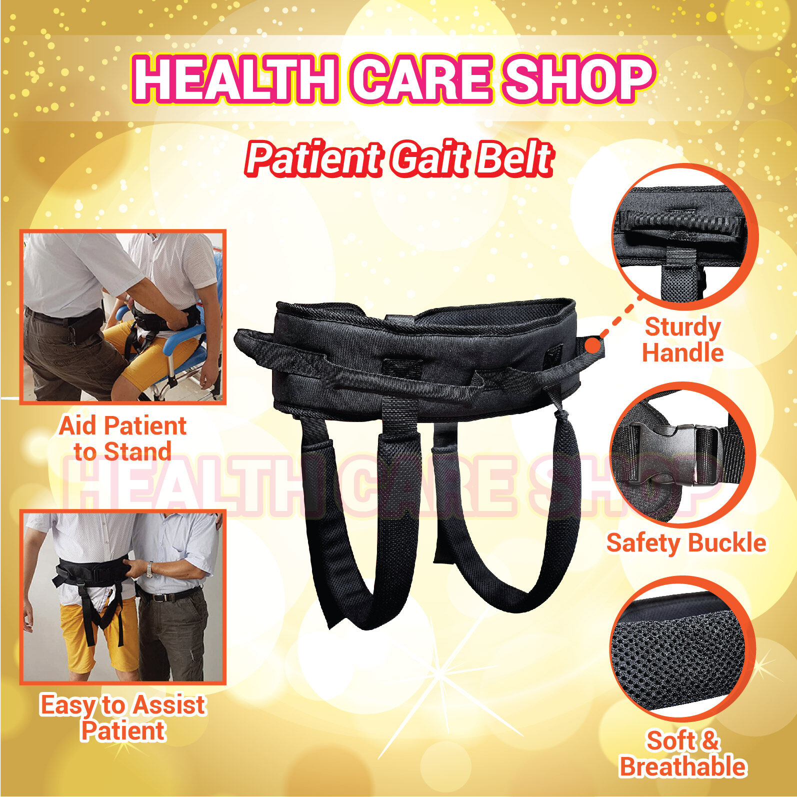Patient Gait Belt With Handles / Black Lift Transfer Belt | Lazada